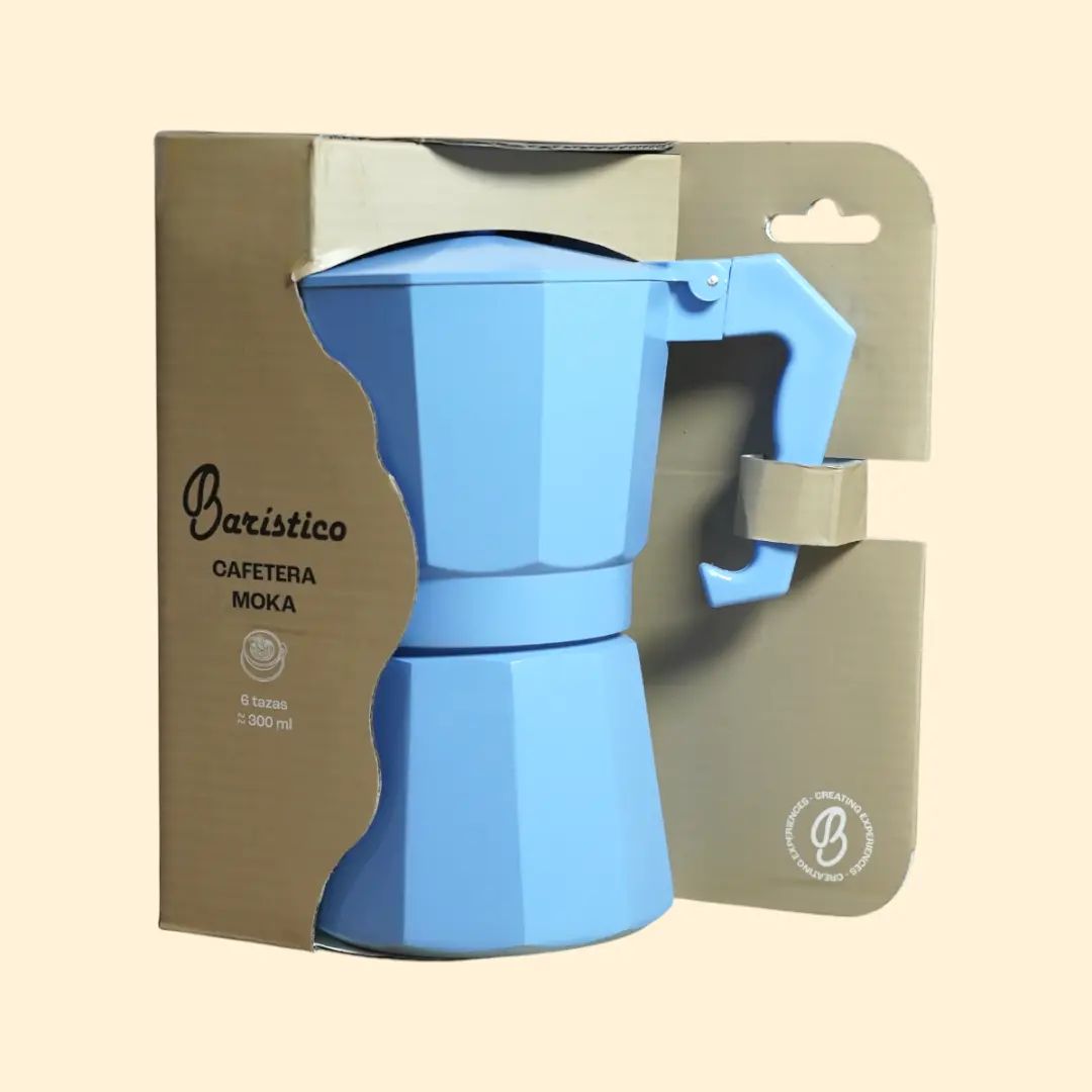 Cafetera Moka Italiana Aluminio Azul 300ml - 6 Tazas - Distrito Cafetero